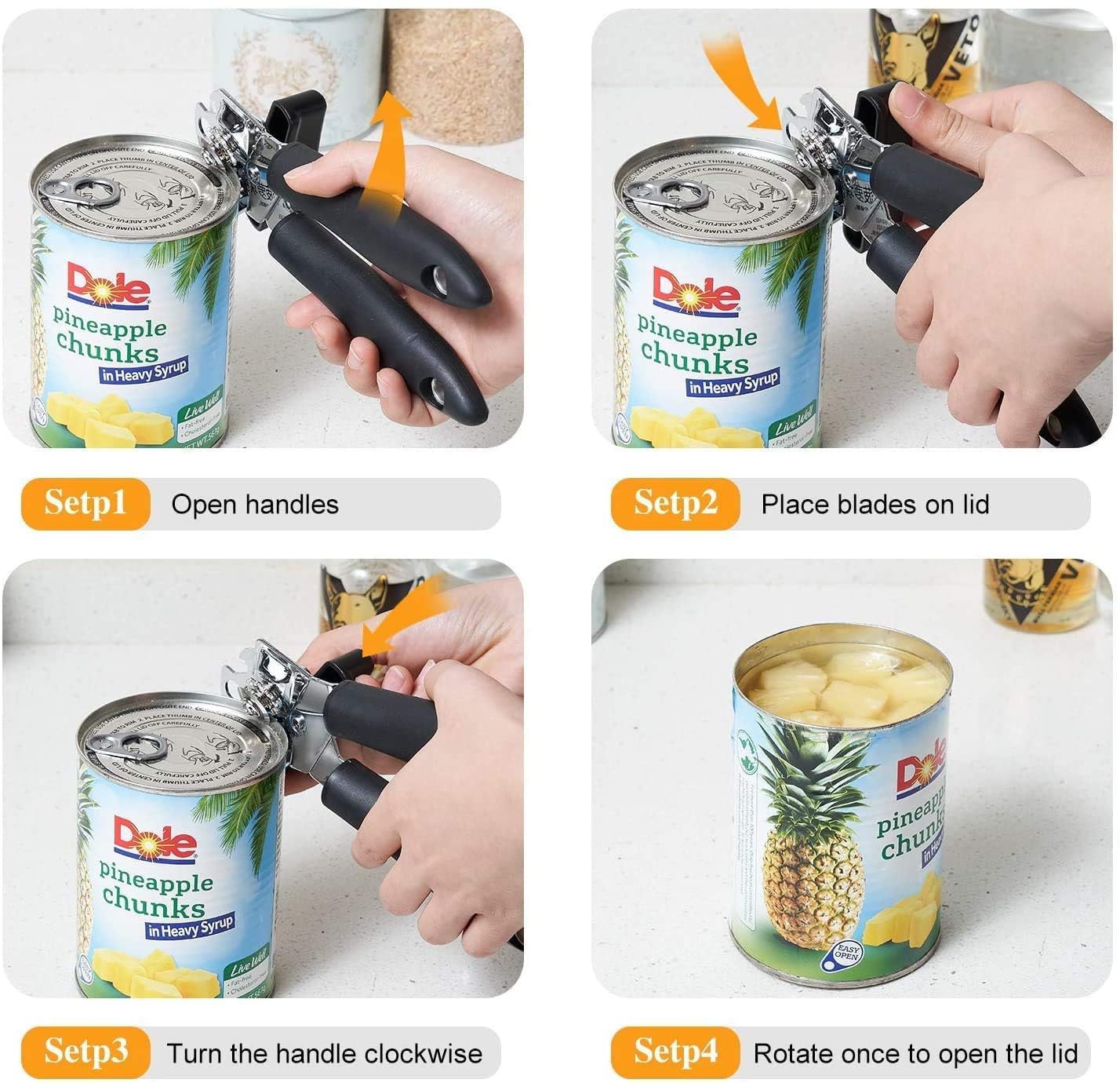 Can Opener Manual, 4-in-1 Can Opener Kitchen Durable Stainless Steel Heavy Duty Can Openers with Anti-slip Hand Grip Ultra Sharp & Smooth Edge