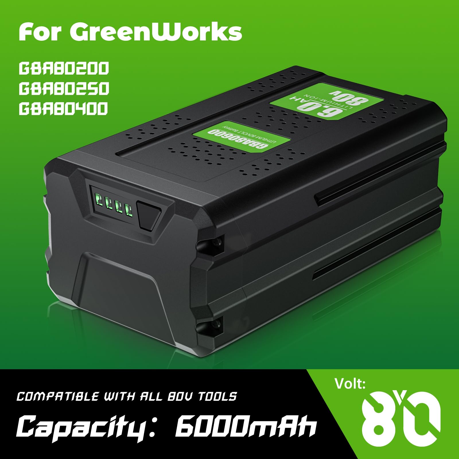 Bonacell 6.0Ah 80V Replacement for Greenworks 80V Battery, Lithium Ion Battery GBA80200 GBA80300 GBA80400 GBA80500 Compatible with Greenworks 80 Volt Max Power Tools Battery
