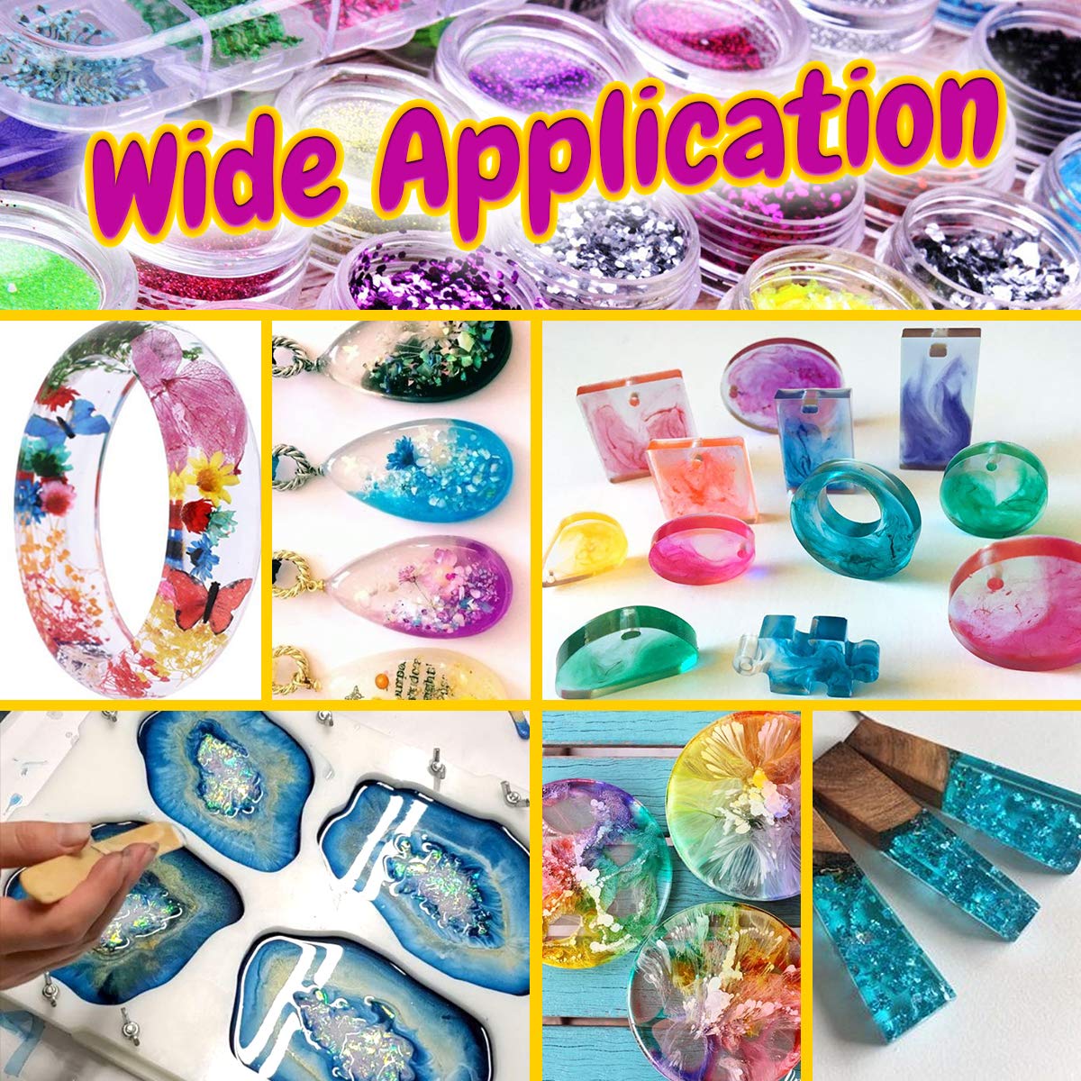 Catcrafter Resin Decoration Accessories Art Kit - All in One Package Resin Molds Silicone Kit Bundle Jewelry Making Supplies for Beginners with Dried Flowers Craft Glitter Nail Gems DIY