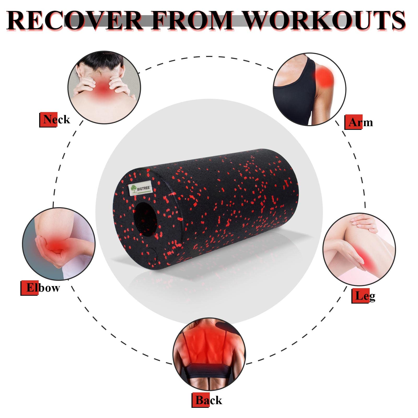 BIGTREE4 in 1 Roller Set-High Density Back Roller, Muscle Roller Stick 2 Foot Fasciitis Ball Stretching Strap Peanut Massage Ball for Whole Body Physical Therapy & Exercise Back Pain Leg Deep Tissue