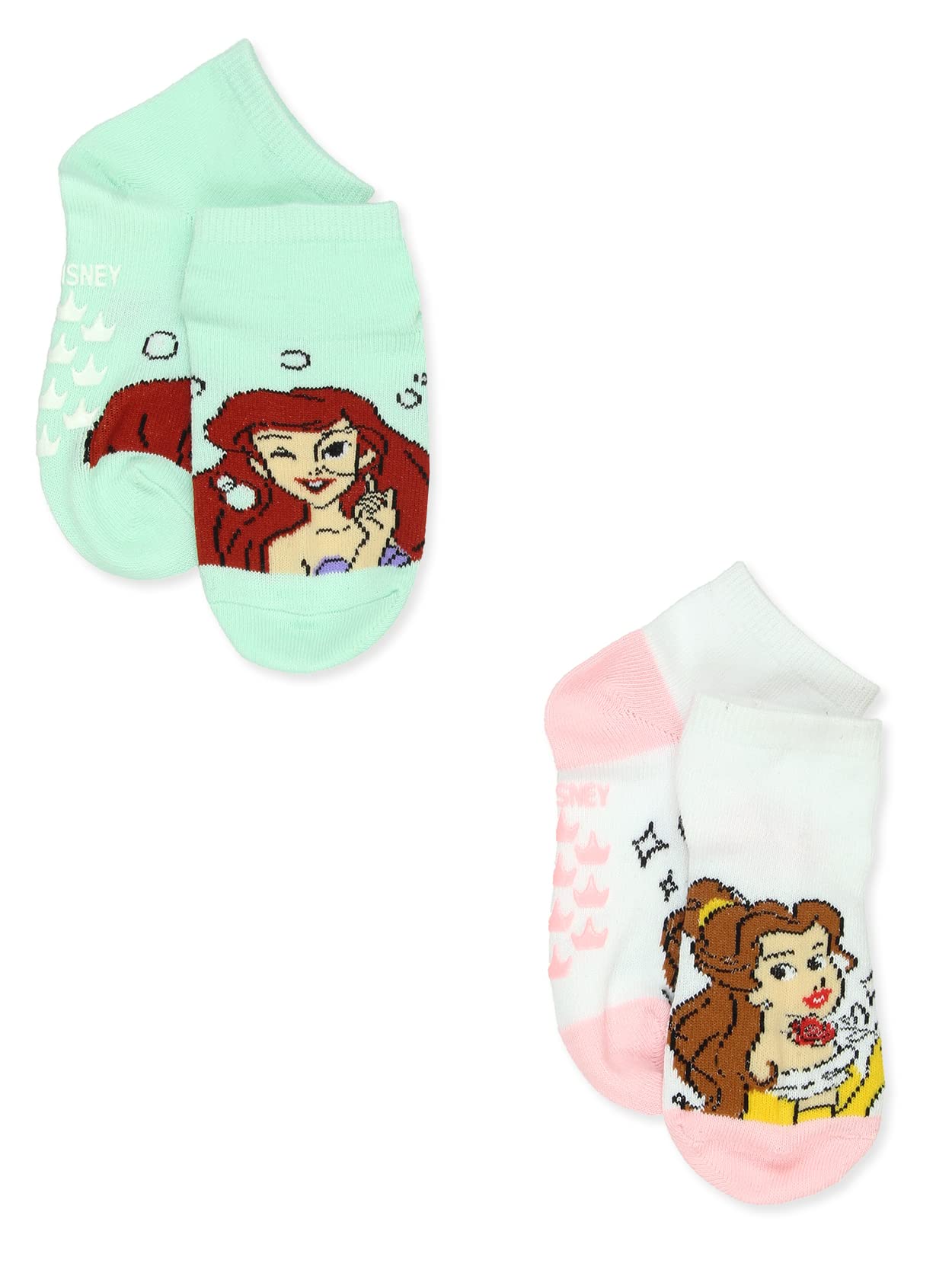 Disney Princess Toddler Girls 6 Pack Socks with Grippers (Small (4-6), Aqua Blue)