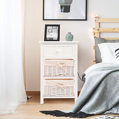 Giantex Nightstand with Drawers Wooden, W/ 2 Storage Baskets and Open Shelf for Bedroom, Bedside Sofa End Table (2, White)