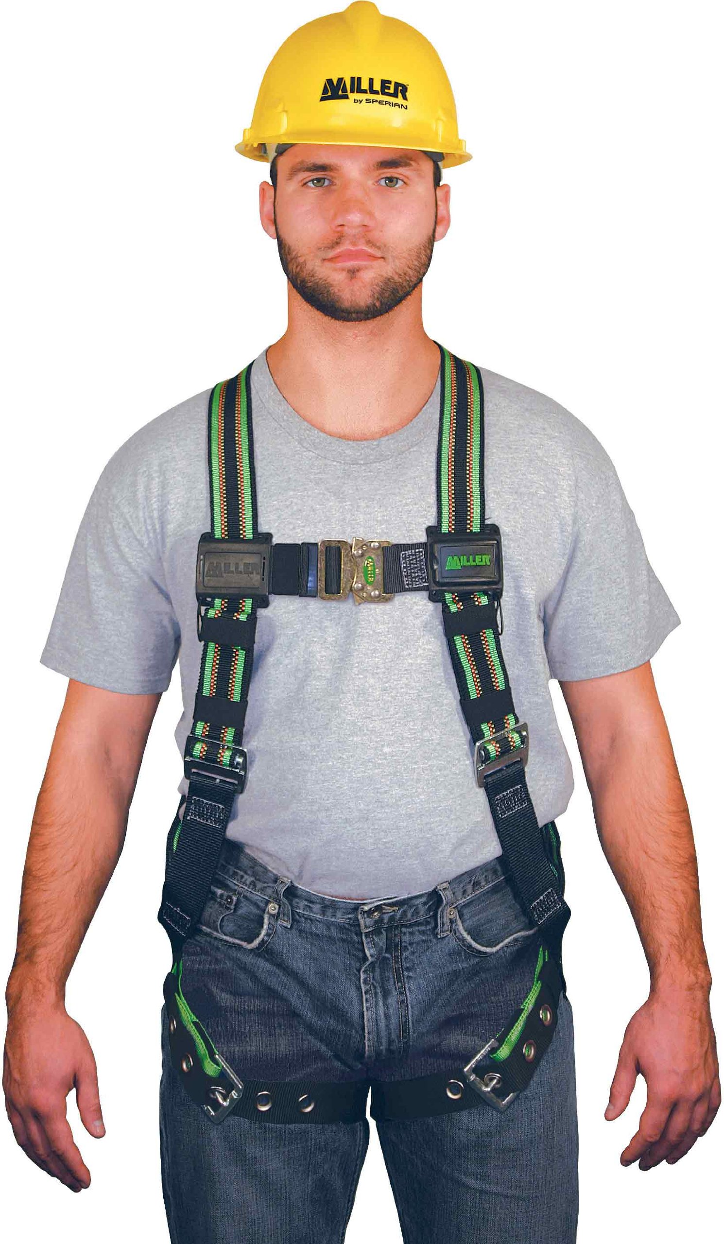 Honeywell Miller by Honeywell E650QC-4/XXLGN DuraFlex Ultra Stretchable 650 Series Full-Body Harness with tongue Buckles and Comfort D-Pad, XX-Large, Green