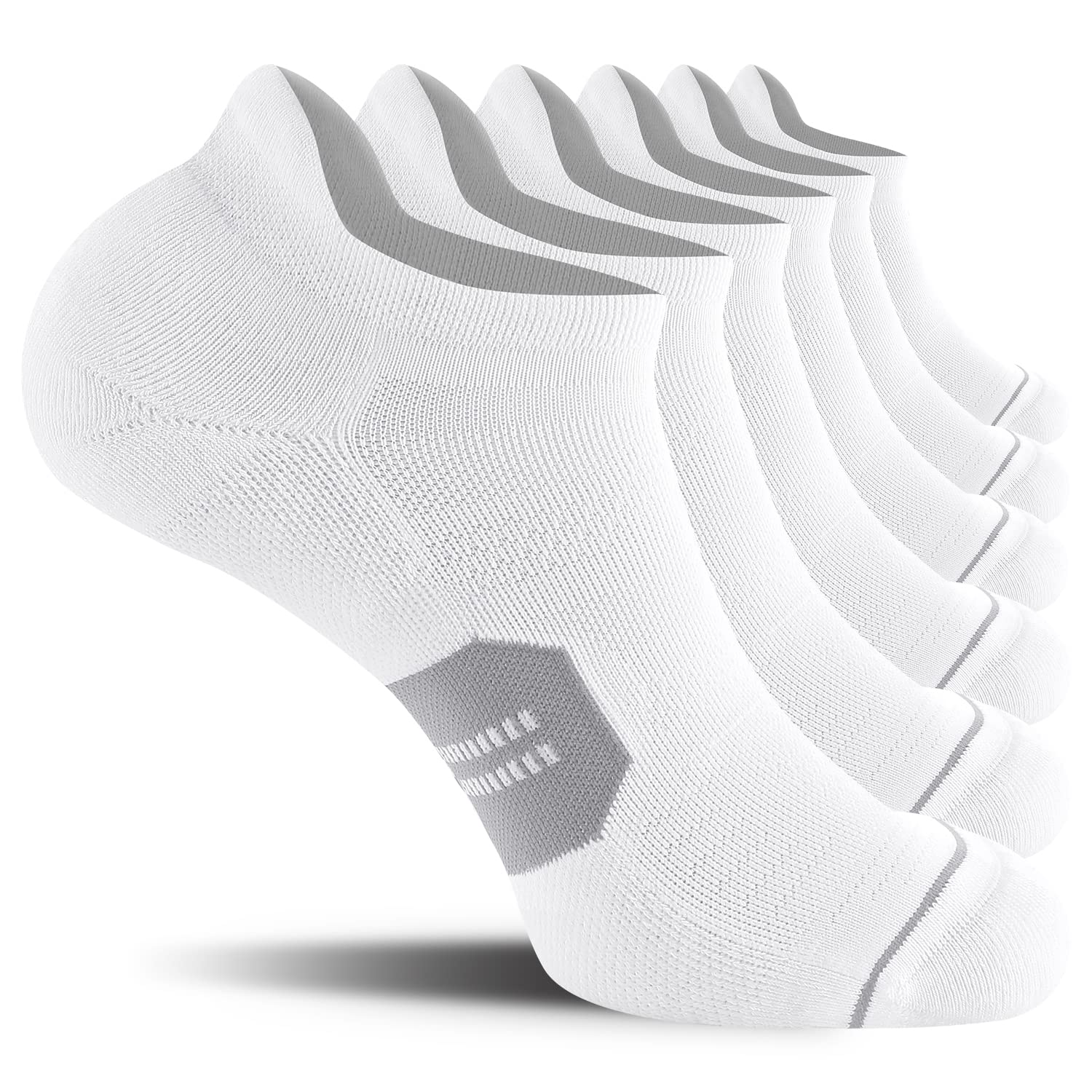 CelerSport 6 Pack Men's Running Ankle Socks with Cushion, Low Cut Athletic Tab Socks, White + Grey, Medium