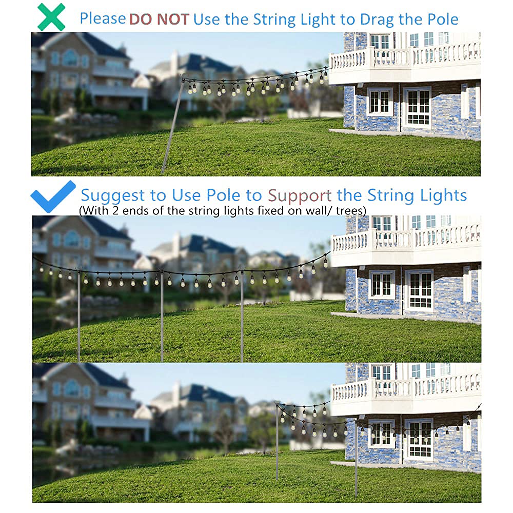 COCONUT Outdoor Light Poles for Lightweight String Lights, 9 FT Stainless Steel Rust-Free Stand Holder LED Solar Hanging Bulbs for Patio, Backyard, Garden (Silver)
