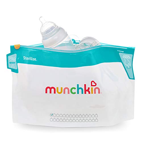 Munchkin Latch Microwave Sterilize Bags, 180 Uses, 6 Pack, Eliminates up to 99.9% of Common Bacteria , White, Small (8" x 11")