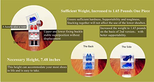 JECCICHY 6 Pack Shoe Organizer for Closet, Shoe Storage Container with Lids, Shoe Box Clear Plastic Stackable, Thick Hard Polypropylene, Drop Front Door, Within US Size 12, Large (Outside Size: 13.54βx 10.63βx 7.48β) (clear)
