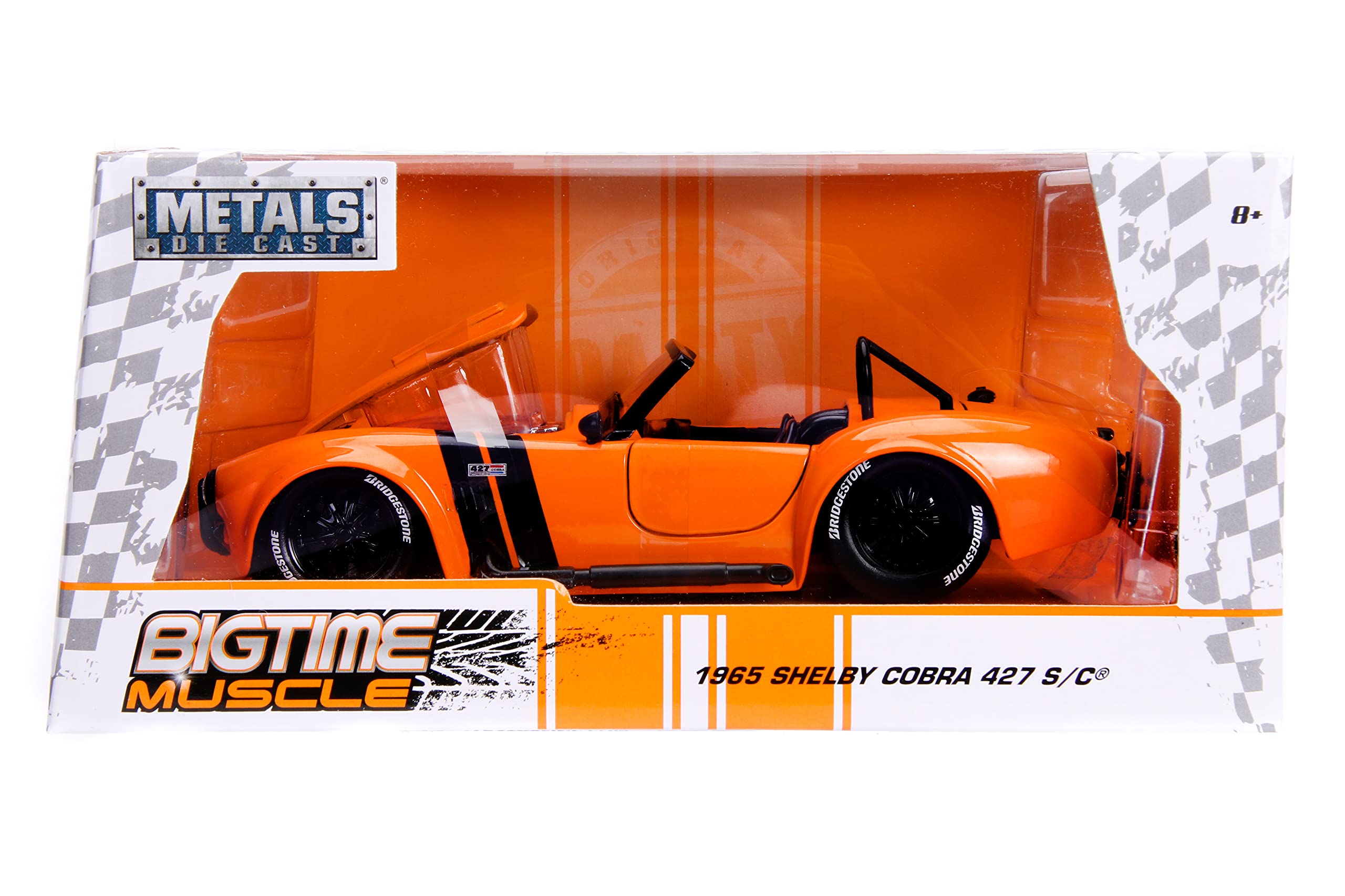 Jada 1965 Shelby Cobra 427 S/C Orange with Black Stripes Bigtime Muscle 1/24 Die-cast Model Car 30531, Yellow