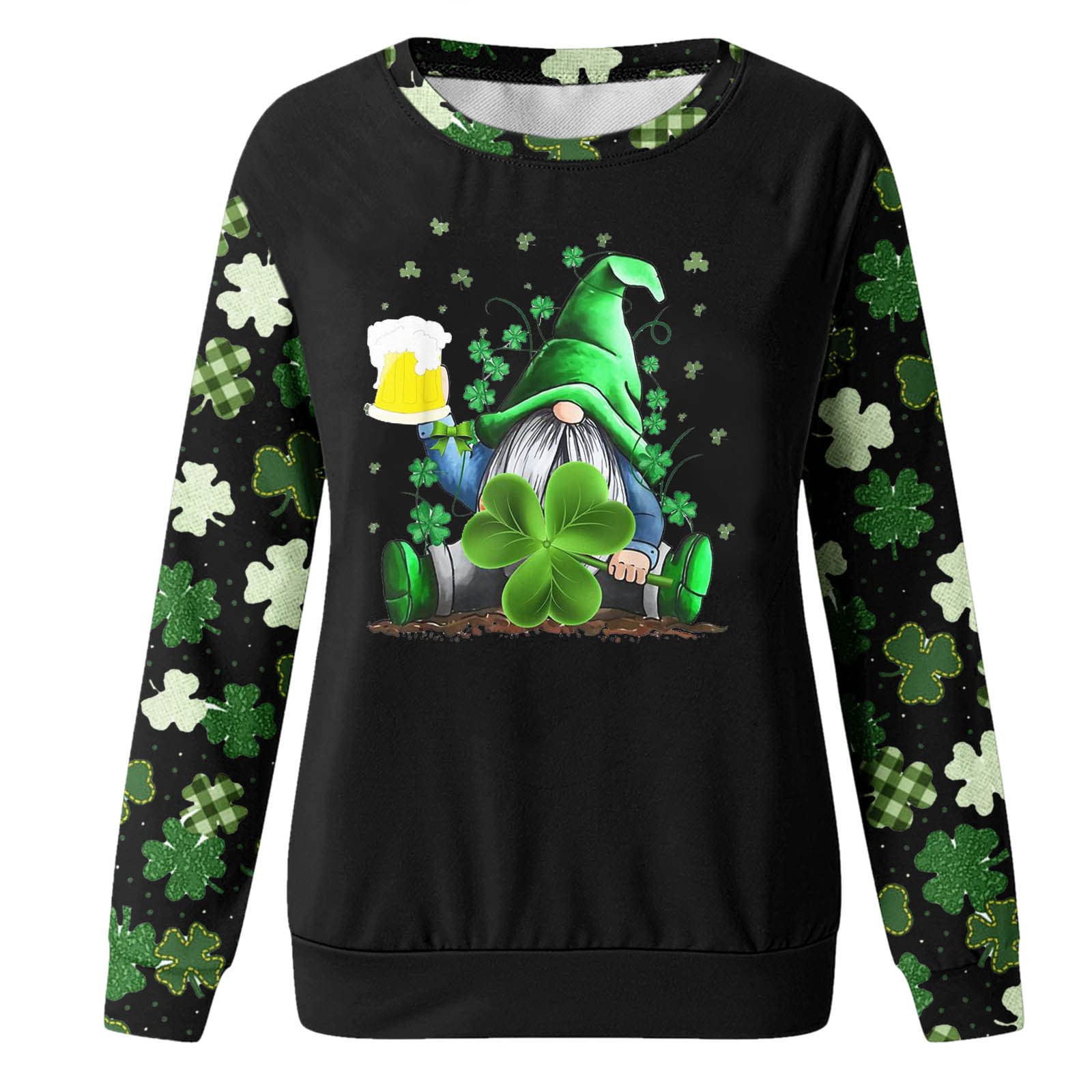 CGGMVCG Womens St Patricks Day Sweatshirt Top Long Cute Printed Sleeve Round Comfortable St Patricks Day Tops for Women, Z03 White, XL