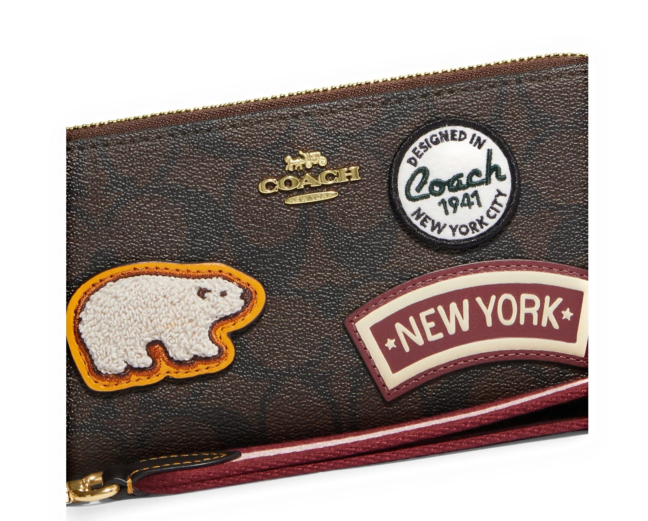 COACH LONG ZIP AROUND WALLET IN SIGNATURE CANVAS WITH SKI PATCHES CE678