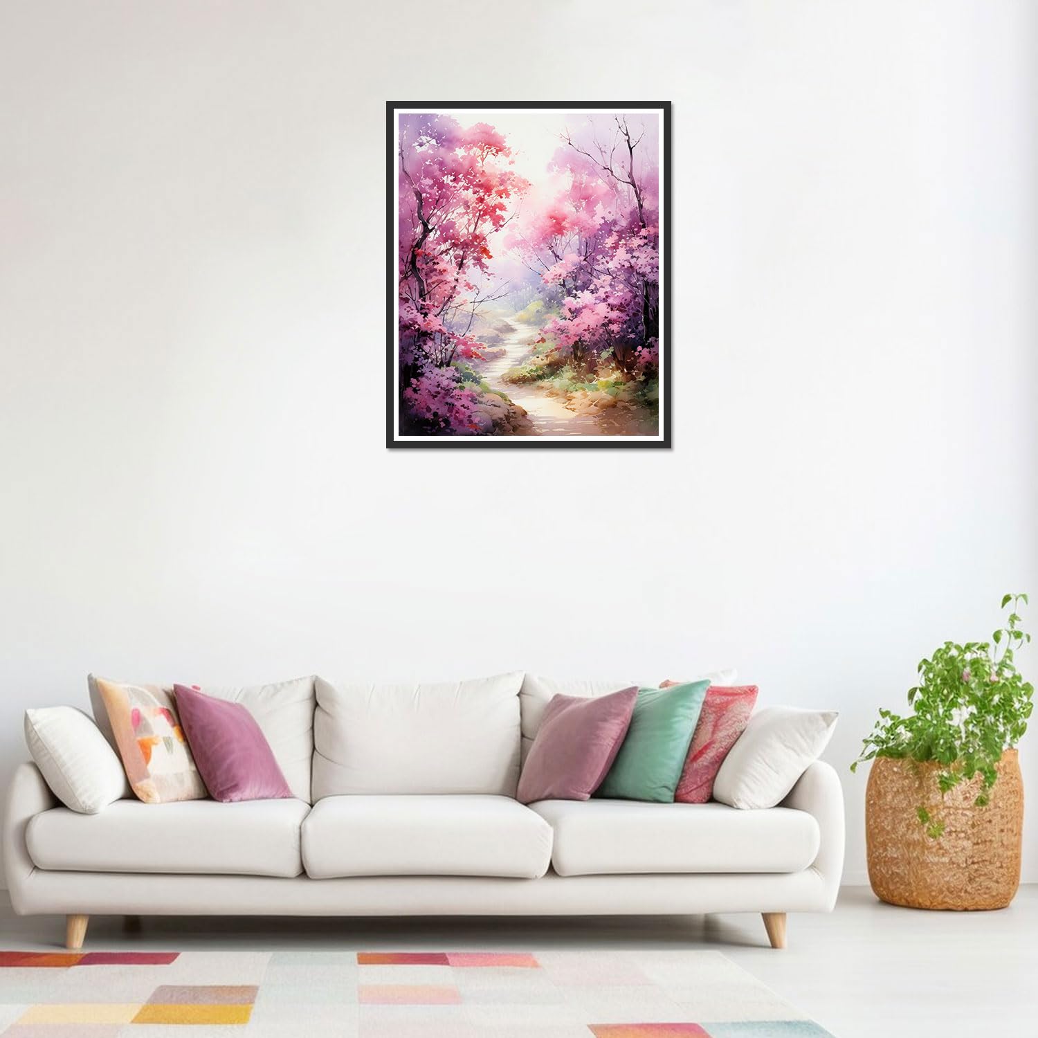 Didfig Easy DIY Paint by Numbers Kit for Adults Beginner Canvas 16x20 Inch Pink Tree Path Large Scenery Paint by Numbers for Home Wall Decor Gifts