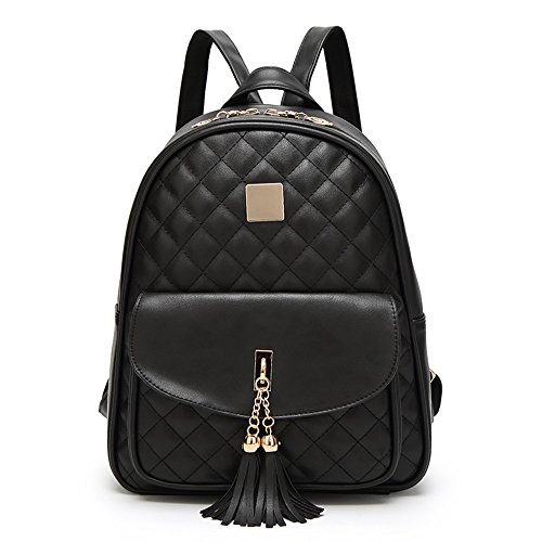 I IHAYNER Women's Simple Design Quilted Backpack Mini Backpack for Women 3 Pcs Leather Backpack Purse for Women Mini Backpack for Ladies Black