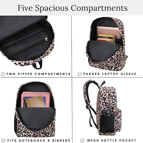 Fenrici Kids' Cheetah Print Backpack with Lunch Box Set for Boys and Girls, School Bag with Laptop Compartment and Insulated Lunch Bag, Cheetah