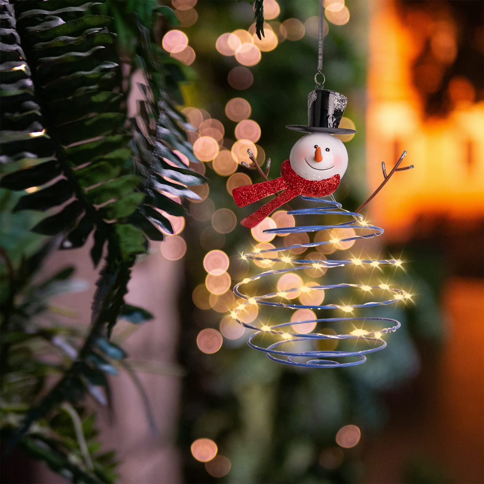Snowman Hanging Lights Outdoor - Spiral LED Lanterns Garden Lights, Creative Iron Art Lanterns Lamp Pineapple Lights, Decorative Pendant Lights Landscape Lamp for Garden, Patio, Porch, Path, Yard