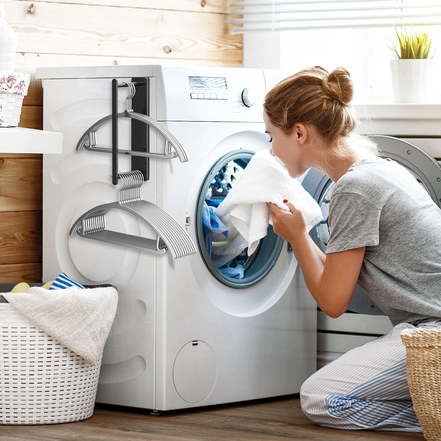 giffgiss Magnetic Hanger Holder for Laundry Room, Hanger Storage Organizer for Washing Machine on Wall, Clothes Hanger Organizer