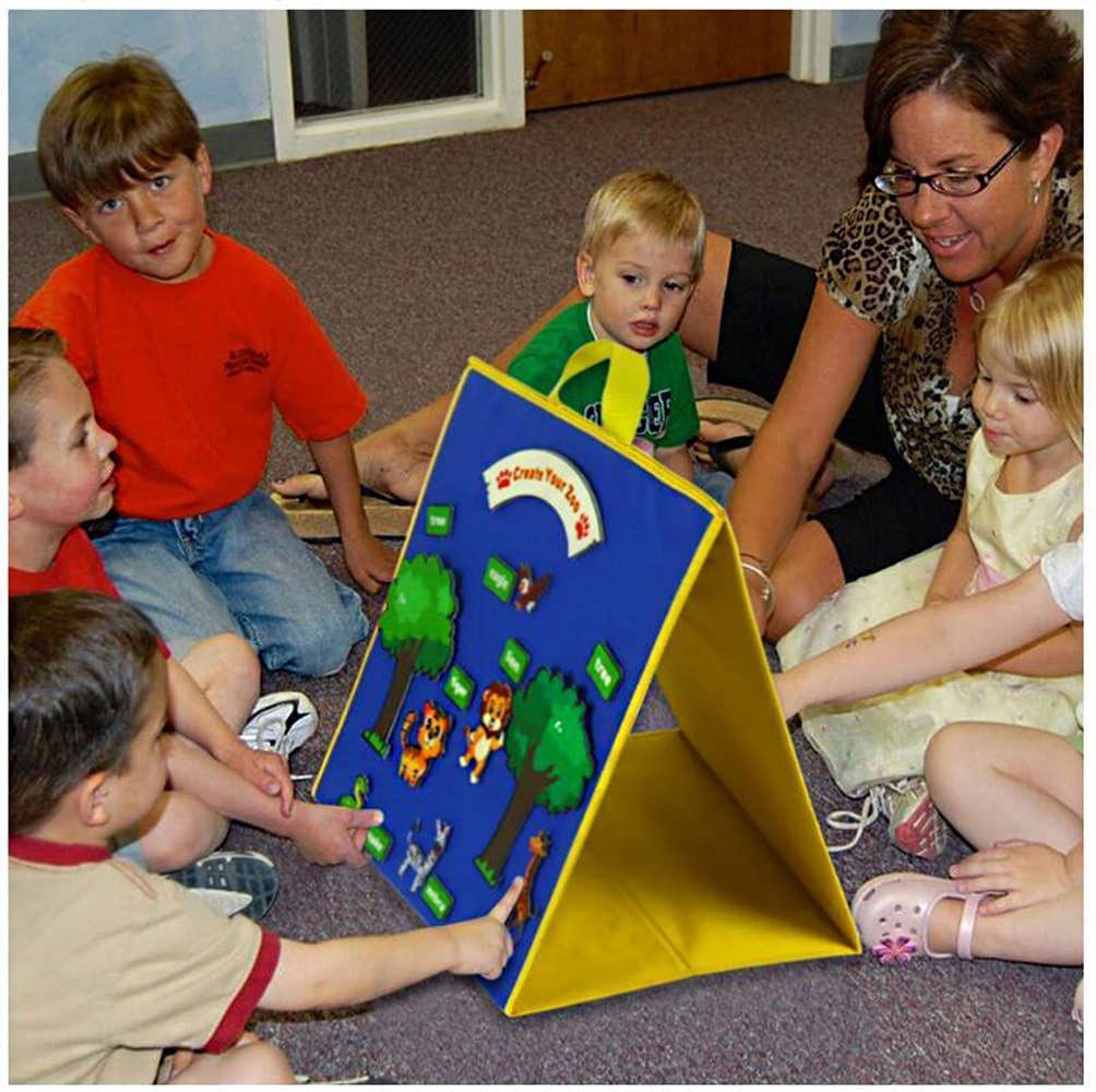 Topwon Felt Board for Kids, Folding Flannel Playboard Preschool Toddler Stories Boards, Animal Story Learning Double-Side Stand Flannel Board (Including Animal Felt)