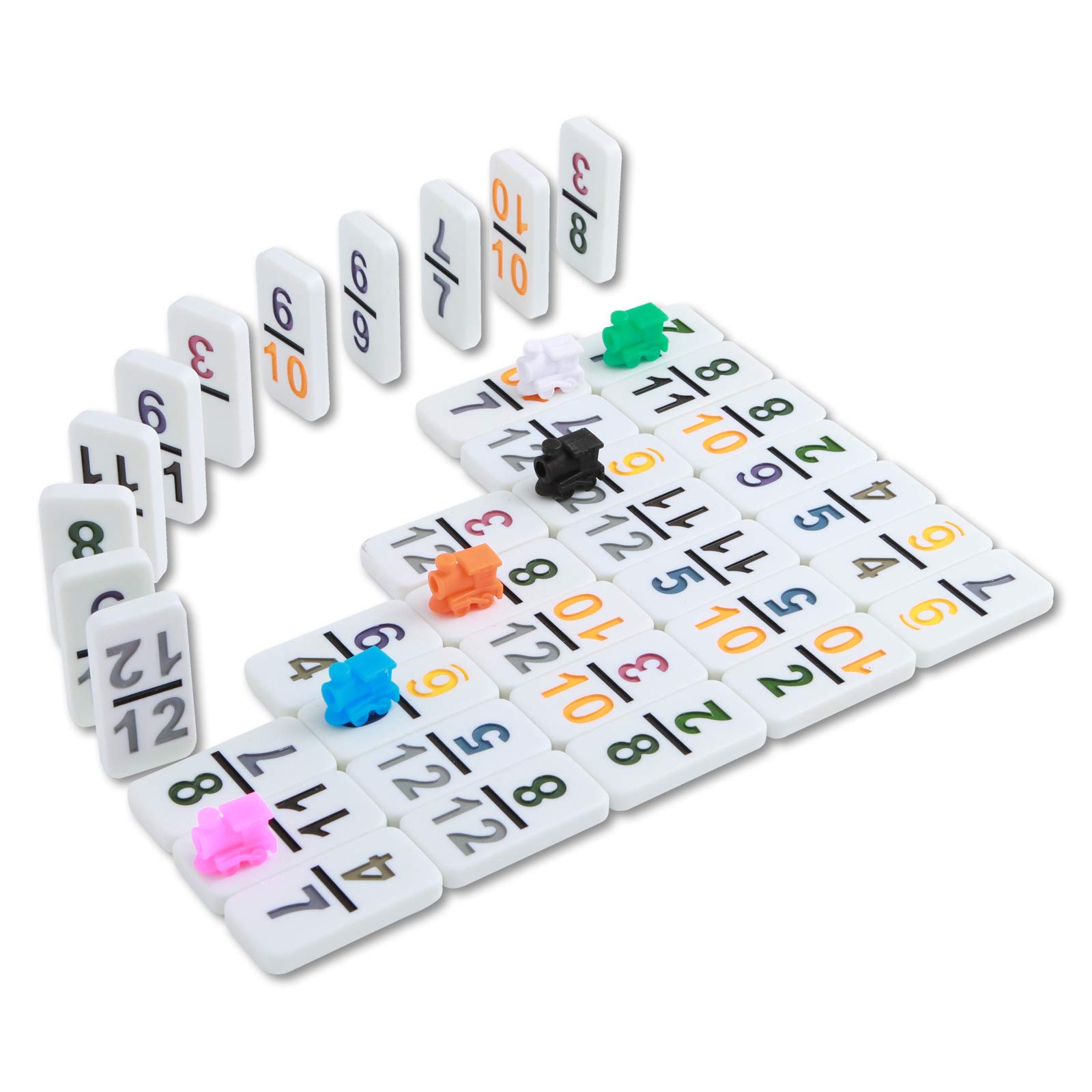 NOLIE Mexican Train Dominoes Game, Double 12 Dominoes Set, Colored Number Dominoes with Aluminum Case