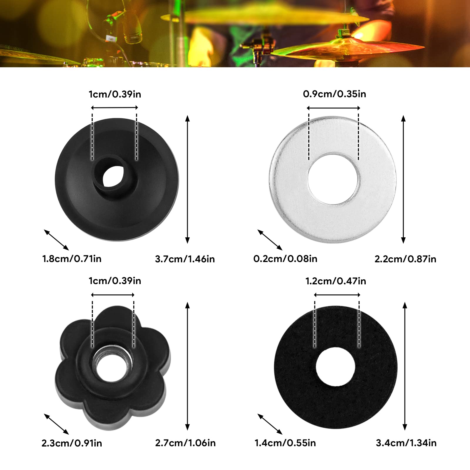 CHACHAZO Drum Key 3-Pack Drum Tuning Keys with 6PCS Cymbal Replacement Accessories Include Nut, Washer, Cymbal Sleeve & Drum Tuner Keys(Chrome-Plated Steel)