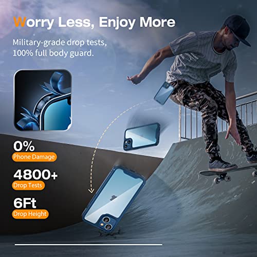 LK [3-in-1 for iPhone 14 Case Clear with 2pcs Screen Protector & Lens Protector 10FT Military Grade Drop Tested, Slim Protective Phone Case for iPhone 14, 6.1inch, Capri Blue