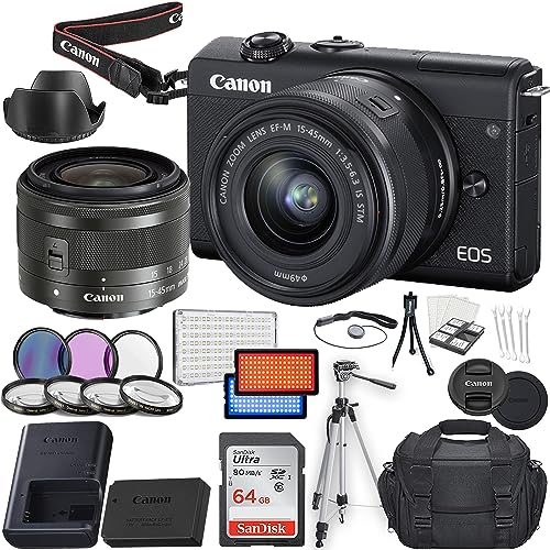Canon EOS M200 Mirrorless Camera with EF-M 15-45mm f/3.5-6.3 is STM Lens + 64GB Memory Card + LED Video Light + Cleaning Kit & More