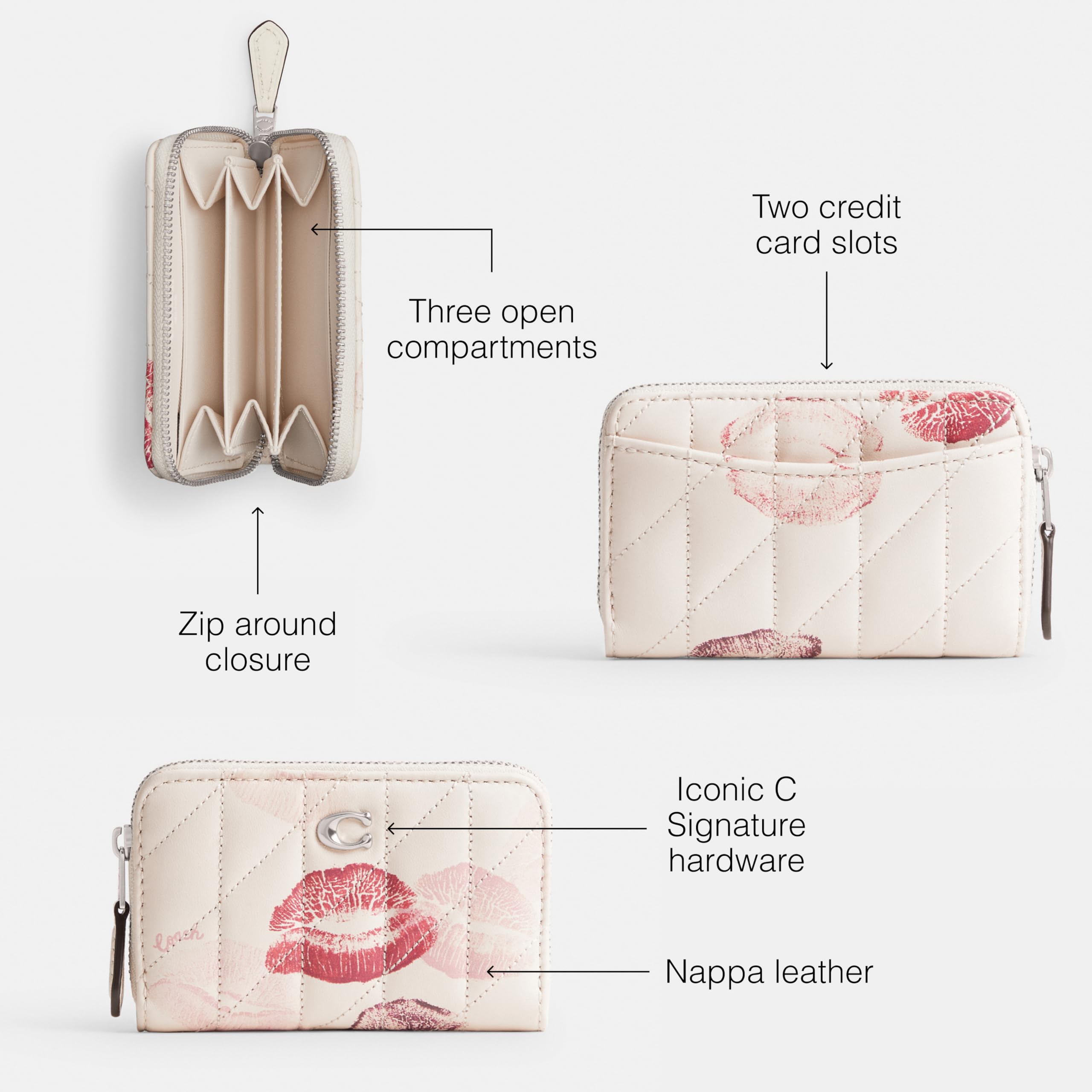 Coach Small Zip Around Card Case, Chalk Multi