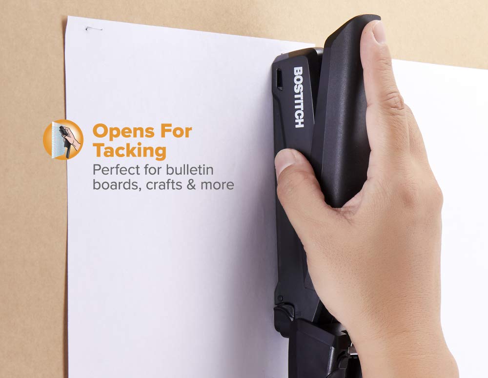 Bostitch Office Executive 3 in 1 Stapler, includes 210 Staples and Integrated Staple Remover, One Finger Stapling, No Effort, 20 Sheet Capacity, Spring Powered Stapler, Black (INP20-BLK)