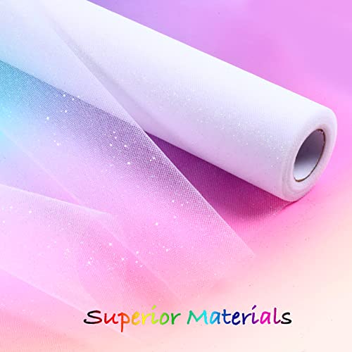ICOSHOW Sparkling Tulle Rolls, 15β by 30 Yards (90FT) Glitter Tulle Spool Ribbon Fabric for Wedding Birthday Bridal Shower Tutu Skirt Party Gift Wrapping (White)