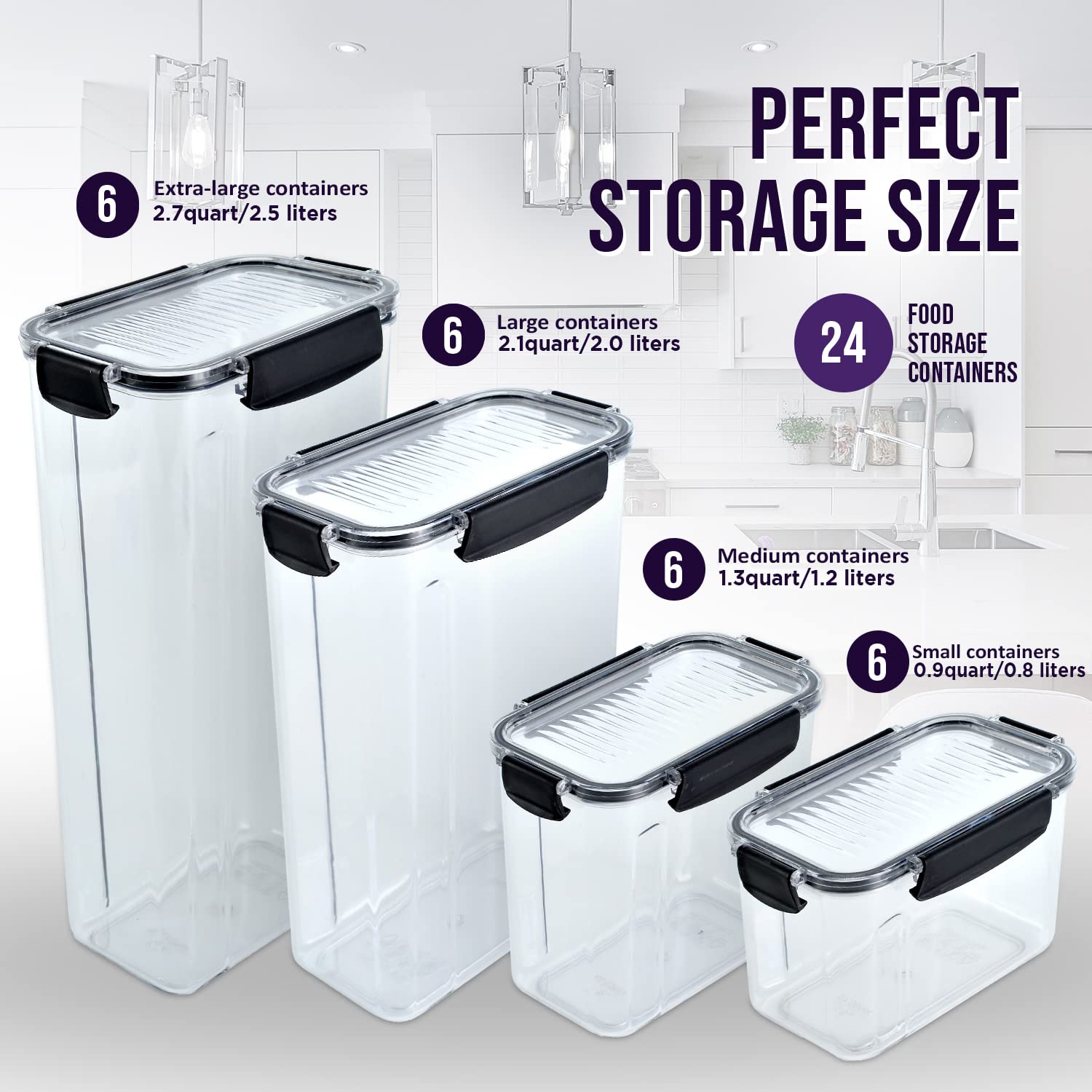 ClearSpace Airtight Food Storage Containers β 24 Pack BPA Free Kitchen Organization Set for Pantry Organization and Storage, Plastic Canisters with Durable Lids Ideal for Cereal, Flour & Sugar