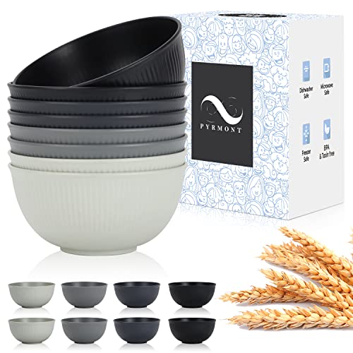 PYRMONT Cereal Bowl Set of 8-26 OZ Unbreakable Lightweight Bowls Set - Microwave and Dishwasher Safe Wheat Straw Bowls for Soup, Oatmeal, Pasta and Salad(Black Grey)