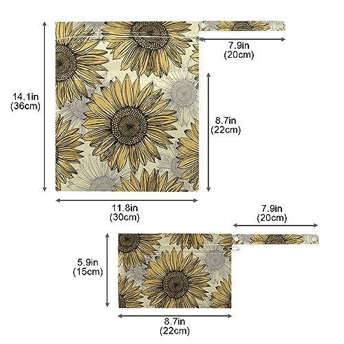 SDMKA 2Pcs Wet Dry Bag for Baby Cloth Diapers Sunflowers Yellow Reusable Waterproof Wet Bag with Two Zippered Pockets for Travel Beach Pool