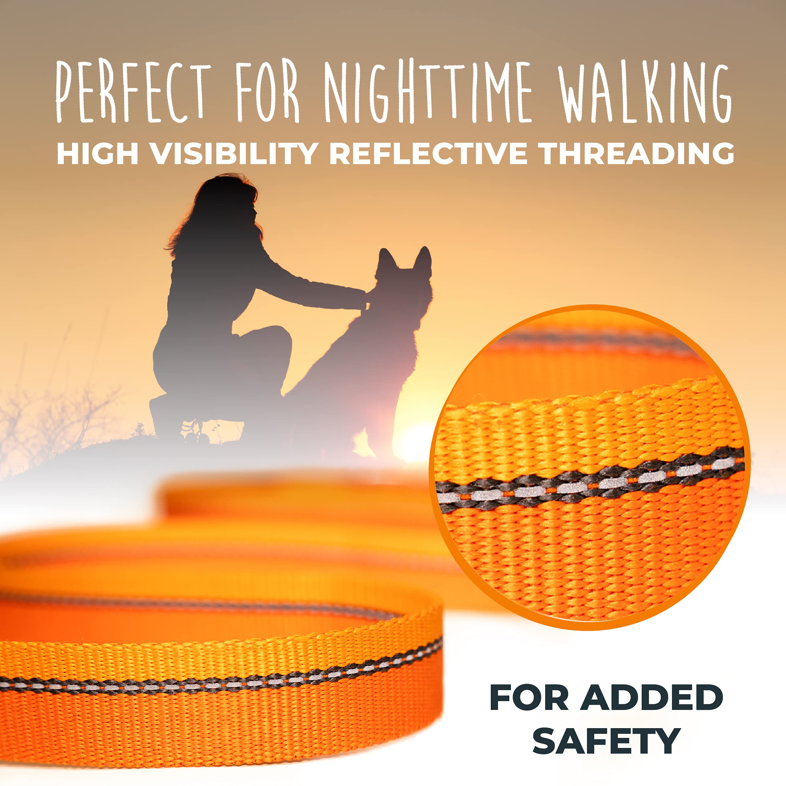 Mighty Paw Two Handle Dog Leash - Extra Control When You Need - Strong Climbers Carabiner - Super Soft Neoprene Padded Handles for Ultimate Comfort - Easy & Convenient - Reflective Stitching - Orange