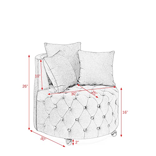 LKTART Velvet Upholstered Swivel Chair Sofa Chair with Wheels with Button Tufted Design and Movable WheelsIncluding 3 Pillows for Bedroom Reception Room Living Room Black