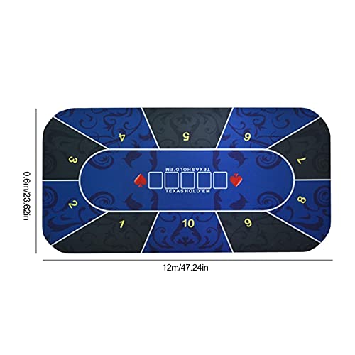 Craps and Roulette Table Felt Poker Tablecloth 1.2x0.6m Texas Poker Mat Suede Rubber Table Cloth Table Top Digital Print Casino Poker Board Game with Carrying Bag (Color : Blue)