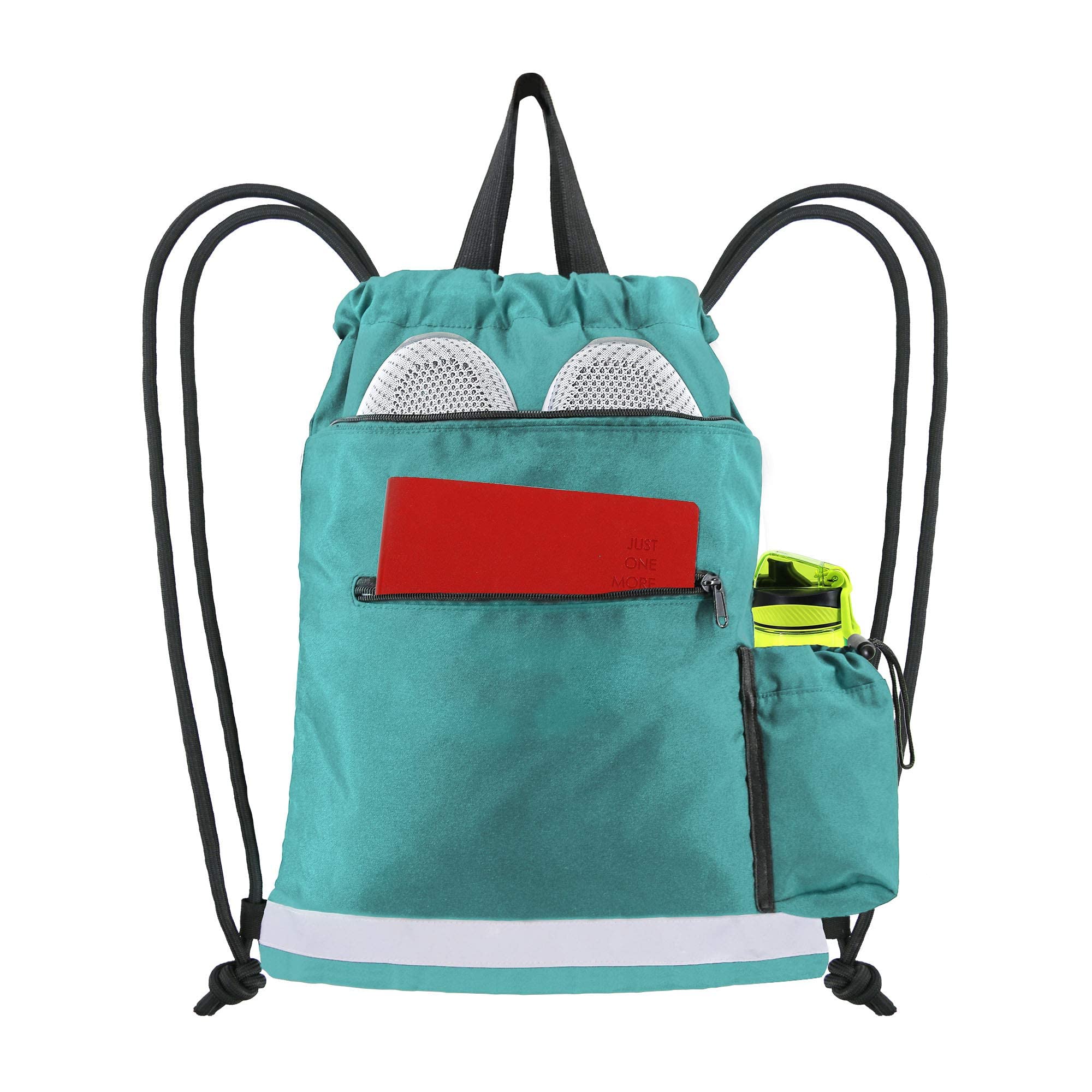 BeeGreen Gym Backpack Sports Bag String Bag Drawstring Backpack w 2 Zipper Pockets Cinch Draw String Back Sack for Men Women w Pouch Cute Workout Bag Sinch Sack Washable Sturdy