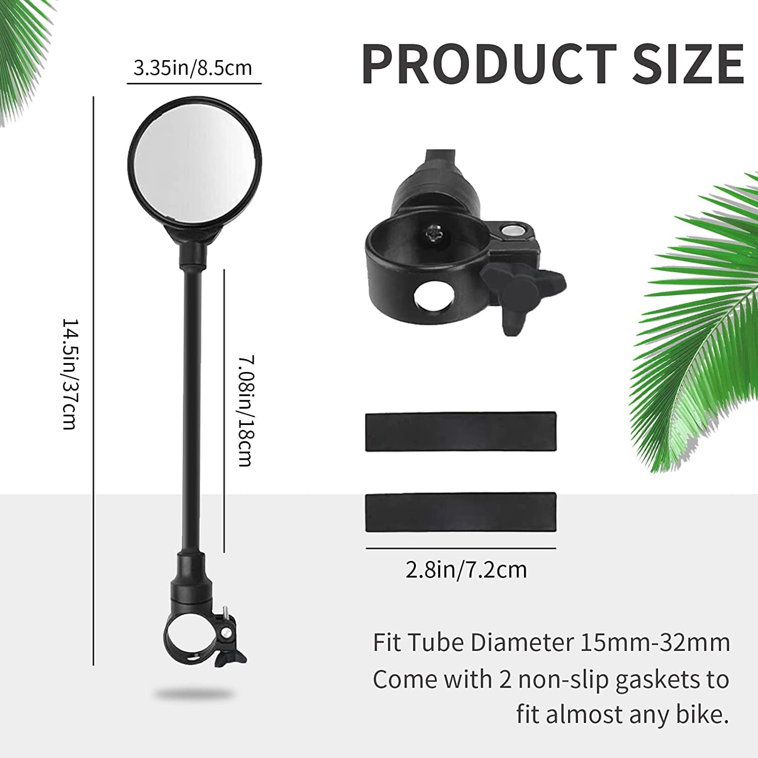 Bike Mirror Handlebar Mount 2 Pack,360°Rotatable Adjustable Handlebar Rear Bicycle Mirrors,HD Convex Round Bike Rear View Mirrors for Mountain Road Bikes Electric Bicycle Motorcycle
