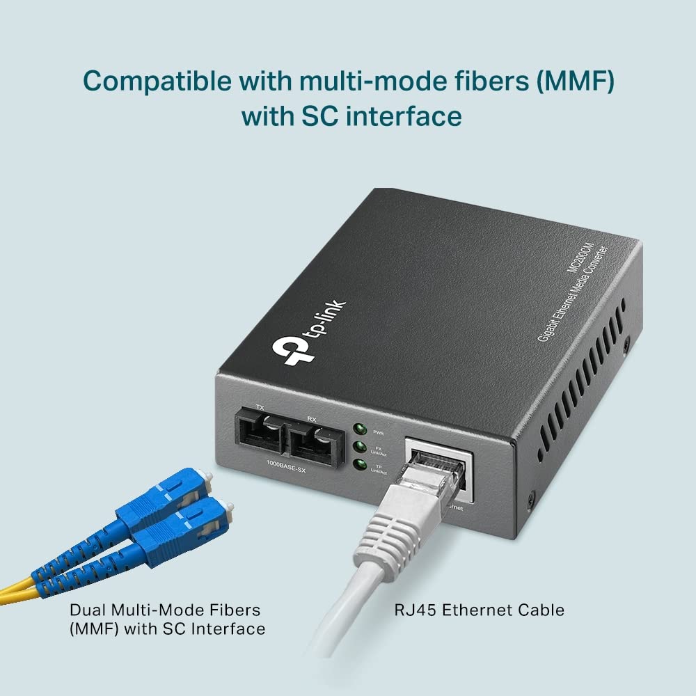 TP-LINK MC200CM Gigabit Media Converter, 1000Mbps RJ45 to 1000M multi-mode SC fiber, up to 550m/1800ft, chassis mountable