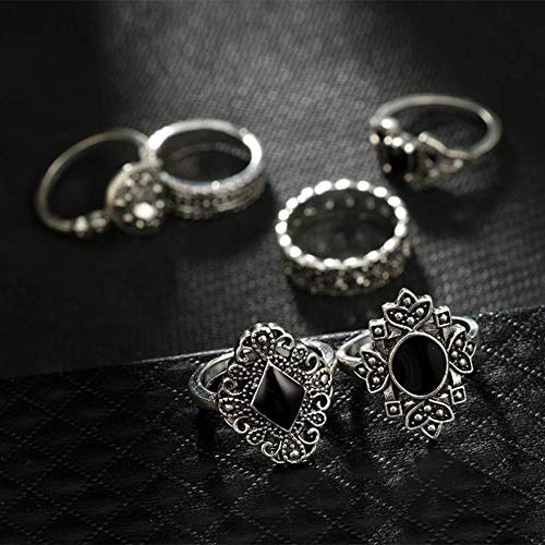 BERYUAN Rings Black Rings Goth Rings for Women Rings Womens Rings Cute Rings Stackable Rings Set(12Pcs(Rings Size 5,5.5,6.5,7,7.5,8.5)