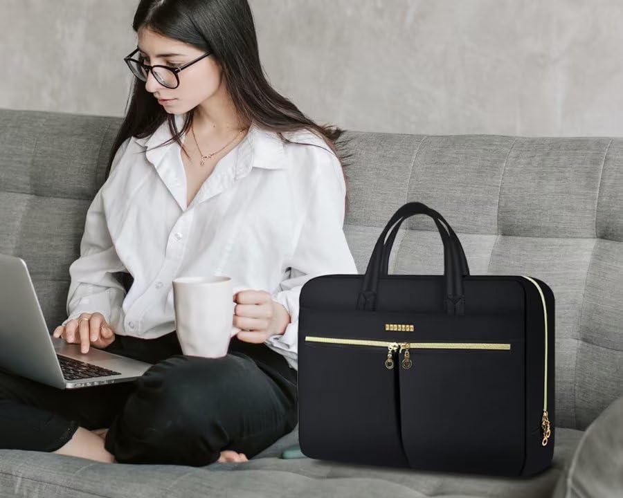 Ferkurn Laptop Bag Case 14 15 15.6 Inch Women Men Computer Bag for Dell Inspiron XPS/HP Pavilion/Surface/Lenovo Thinkpad Ideapad/ASUS Vivobook/Acer Chromebook,Shoulder Briefcase Messenger Case,Black