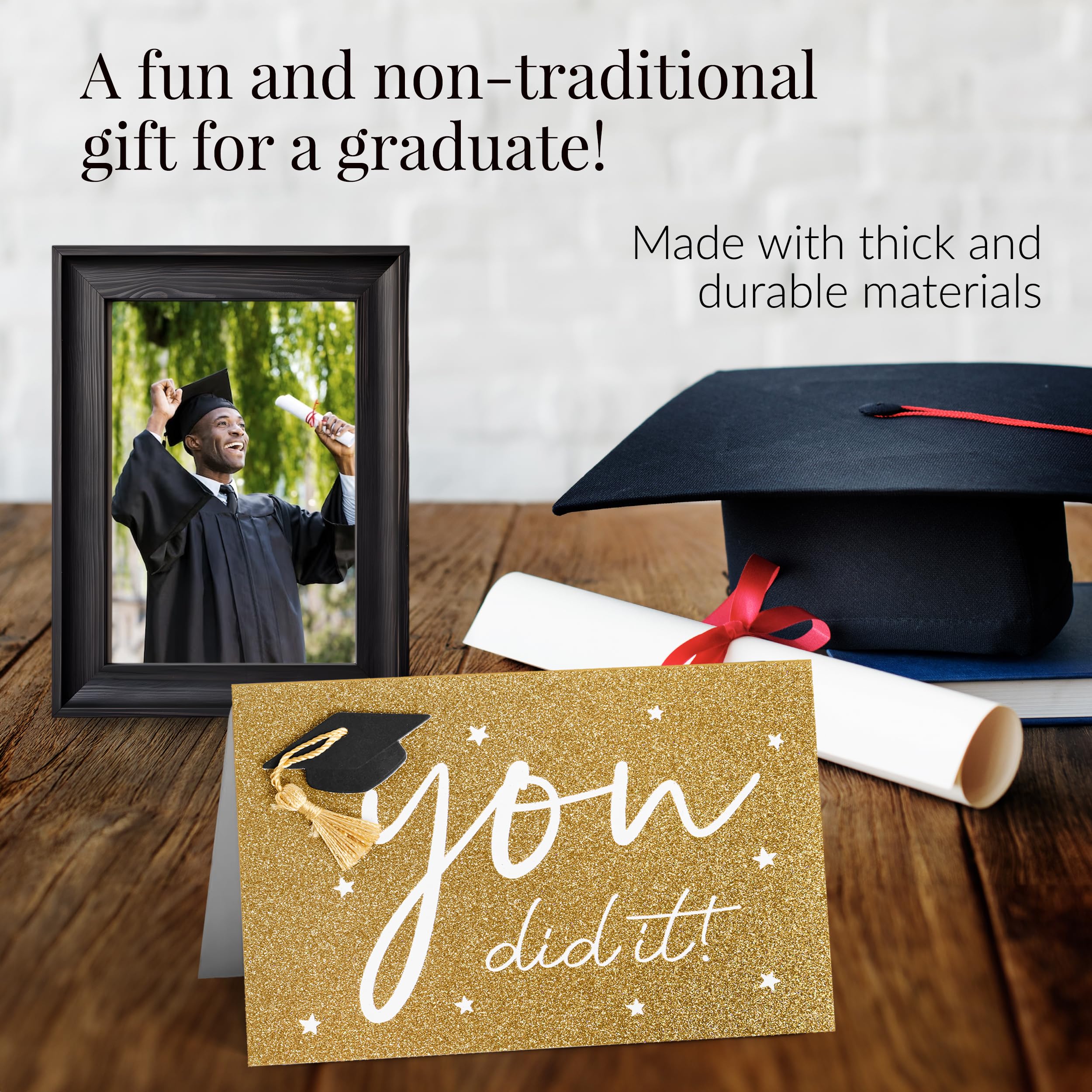 GIFTING GIGGLES Happy Graduation Card - Congratulations graduate card for College or High School - for him or her - Men or Women - Golden Sparkle card with 3D cap design