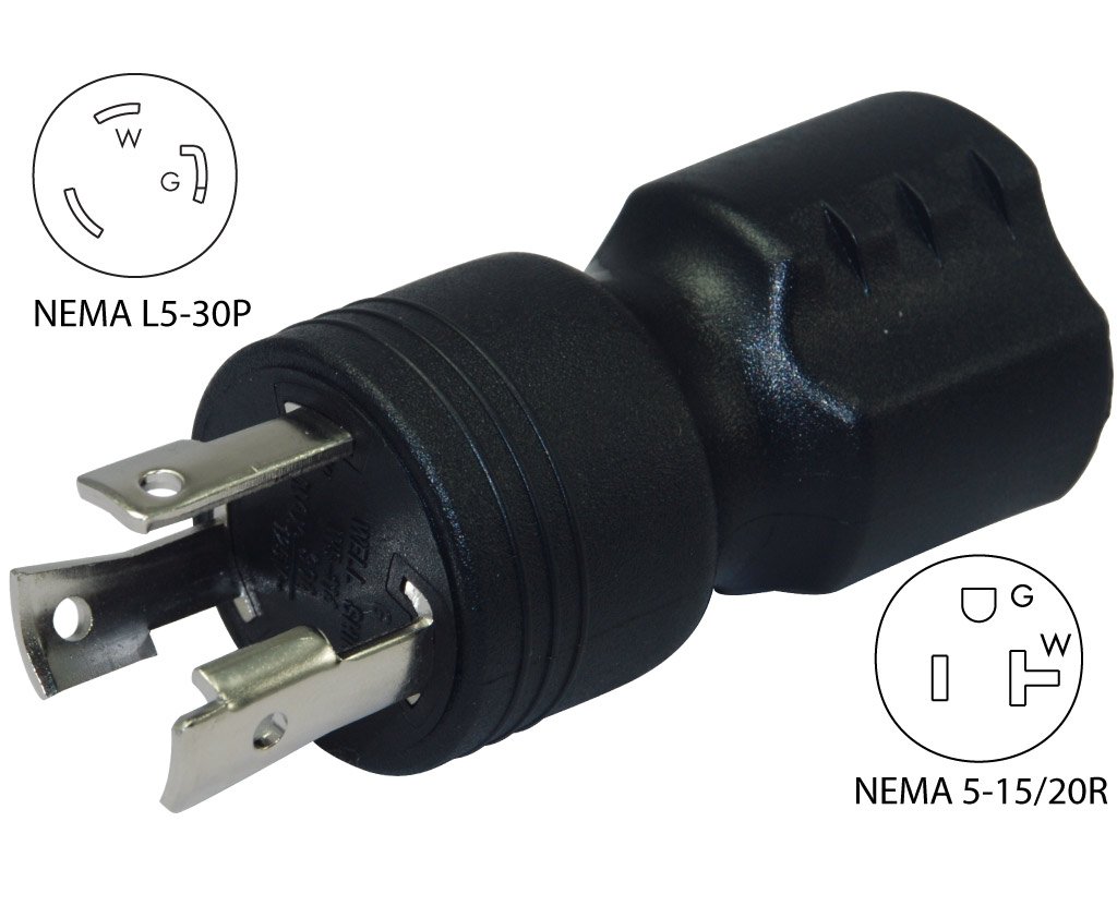 Conntek 30126-BK L5-30P 30-Amp 125-volt Locking Male Plug for 15 to 20-Amp Straight Blade Female Connector Adapter