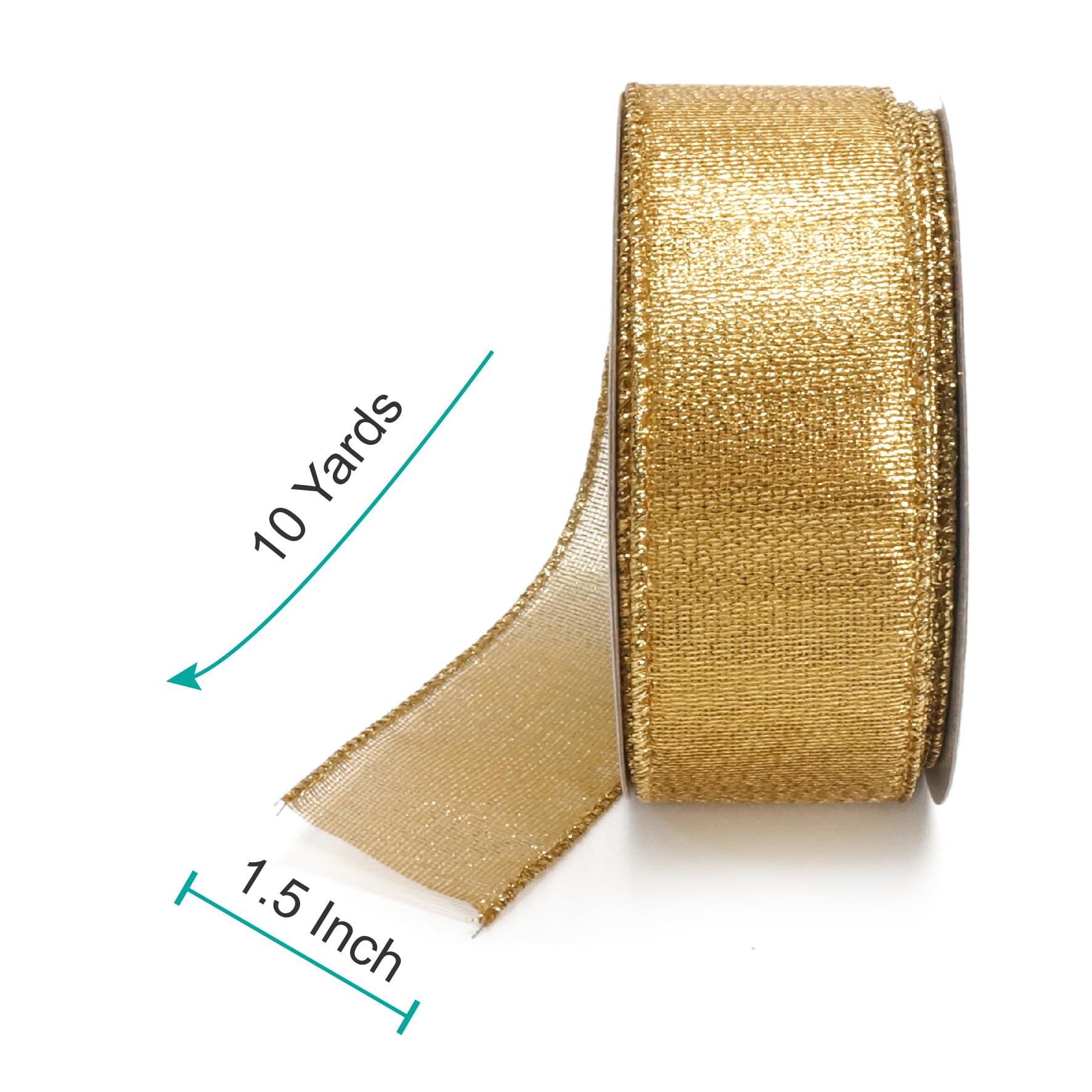 CT CRAFT LLC Gold Metallic Wired Ribbon 1.5 inch x 20 Yards for Christmas Home Decor Tree Topper Bow Gift Wrapping DIY Crafts Wreath Garland Wedding