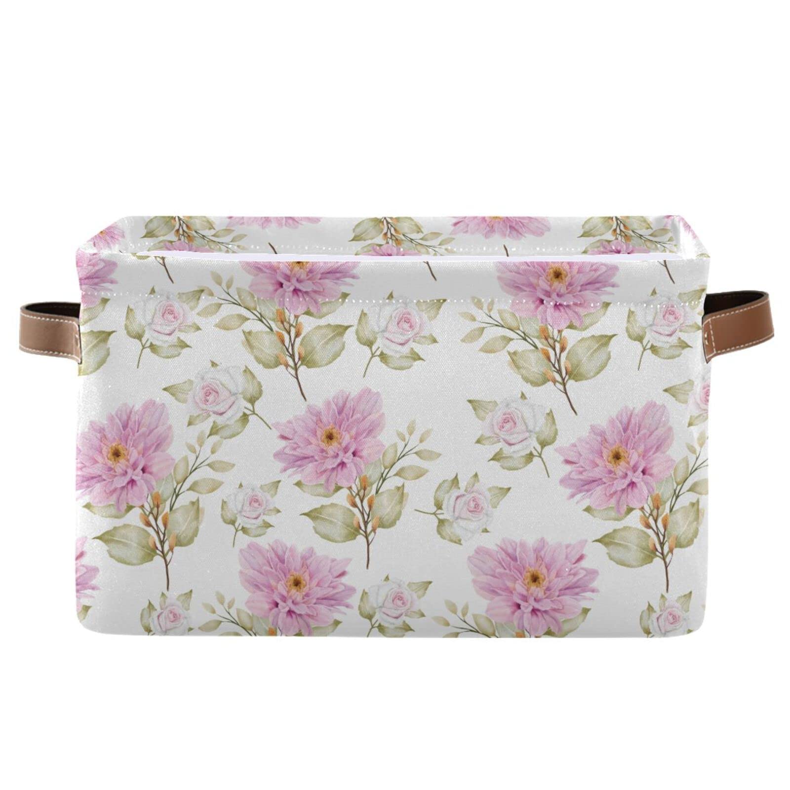 Burbuja Floral Summer Storage Basket - 2 Pack Collapsible Storage Bins Large Closet Organizer Fabric Baskets for Clothes, Home, Office, Shelves