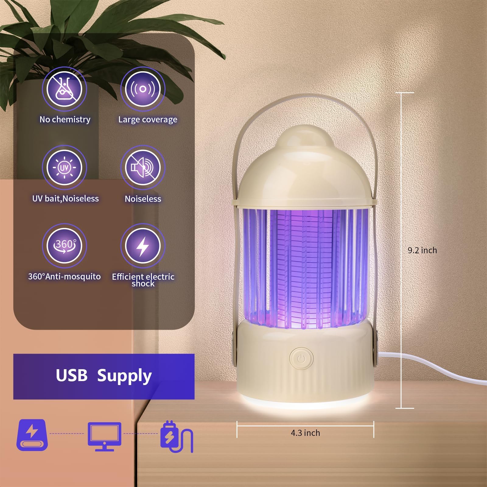 DPOD Mosquito Zapper Indoor,Electric Mosquito Killer Lamp with Led Light,5W Bug Zapper,365nm UV Flying Insect Trap for Bedroom,Balcony