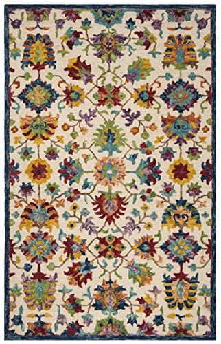 SAFAVIEH Aspen Collection 5' x 8' Ivory/Blue APN509A Handmade Boho Wool Area Rug