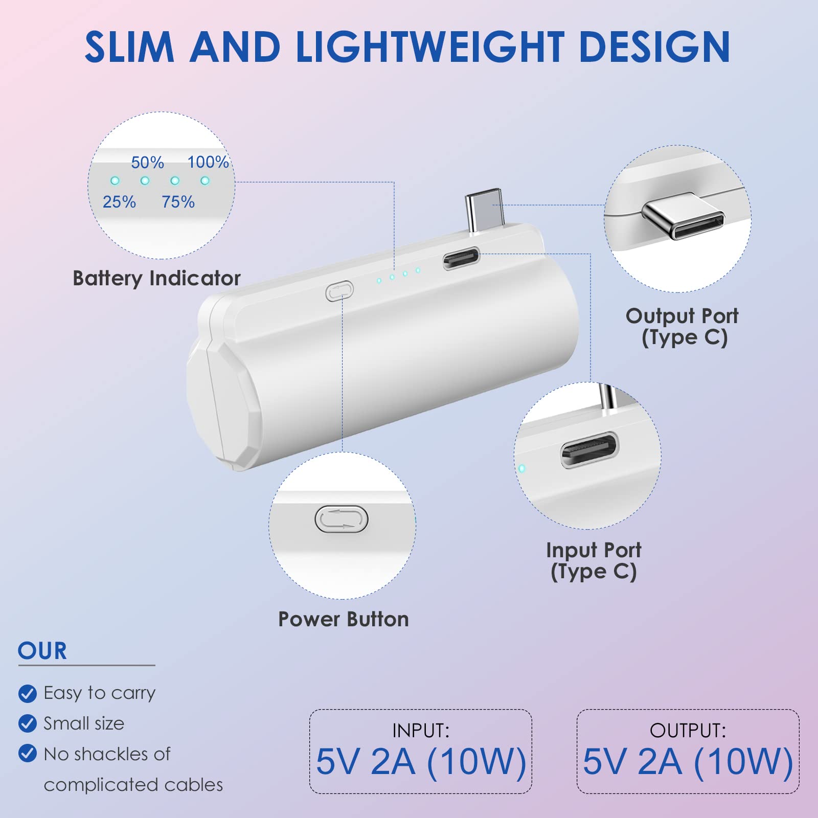 BROVR Battery Pack, 5000mAh Rechargeable Power Bank Lightweight and Portable VR Headset Accessories for Extra 2-4H Playtime
