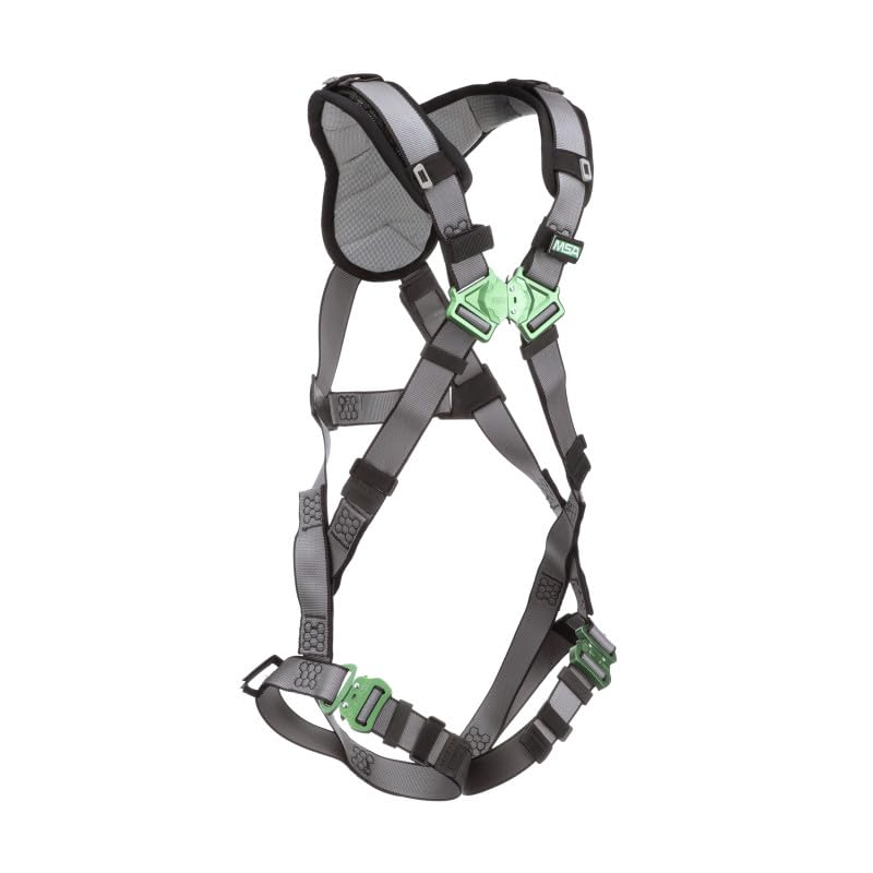 MSA 10194630 V-FIT Full Body Safety Harness - Size: Medium, D-Ring Configuration: Back, Quick Connect Leg Straps, With Shoulder Padding, Full Body Harness