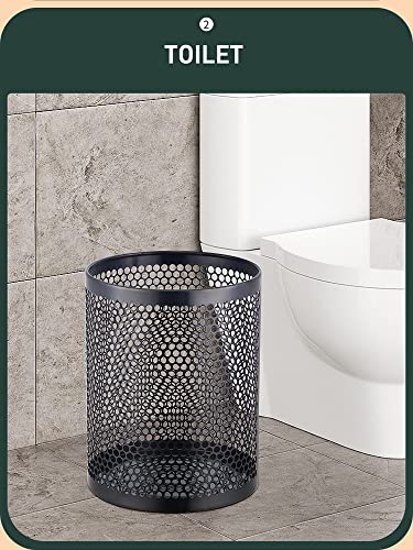 QIBORUN Mesh Wastebasket Round Stainless Steel Trash Can Recycling Bin for Home, Office, Bathroom, Bedroom & Kitchen, 3.5 Gallon / 12L, 11inch Height x 10inch Diameter Garbage Can-Gold