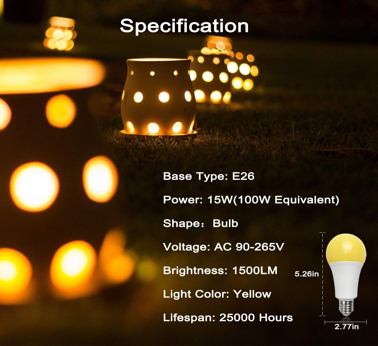 GREENIC LED Outdoor Yellow Led Light Bulb 15W A21 1500LM(100 watt Equivalent) E26 Medium Base Garden Patio Porch Light, 2 Pack