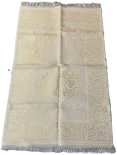 Muslim Gifts Hajj Hac Haji Gift Set Prayer Rug Janamaz Seccade Pearl Tasbeeh Prayer Beads and Pocket or Car Decor Mini Quran 3pcs/Set (Gold)