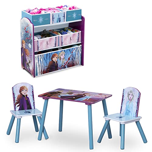 Delta Children Disney Frozen II 4-Piece Playroom Solution Set Includes Table and 2 Chairs and 6-Bin Toy Organizer